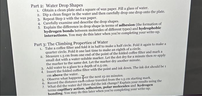 Solved Part 2: Water Drop Shapes 1. Obtain a clean plate and | Chegg.com