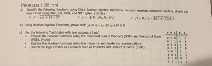 Solved PROBLEM 1 (28 PTs) a) Simplify the following | Chegg.com