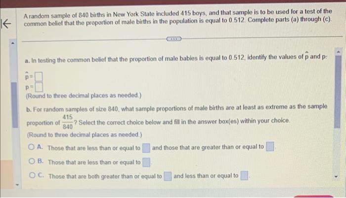 Solved A random sample of 840 births in New York State | Chegg.com
