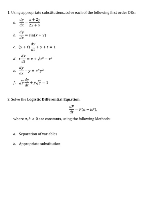 Solved 1. Using appropriate substitutions, solve each of the | Chegg.com