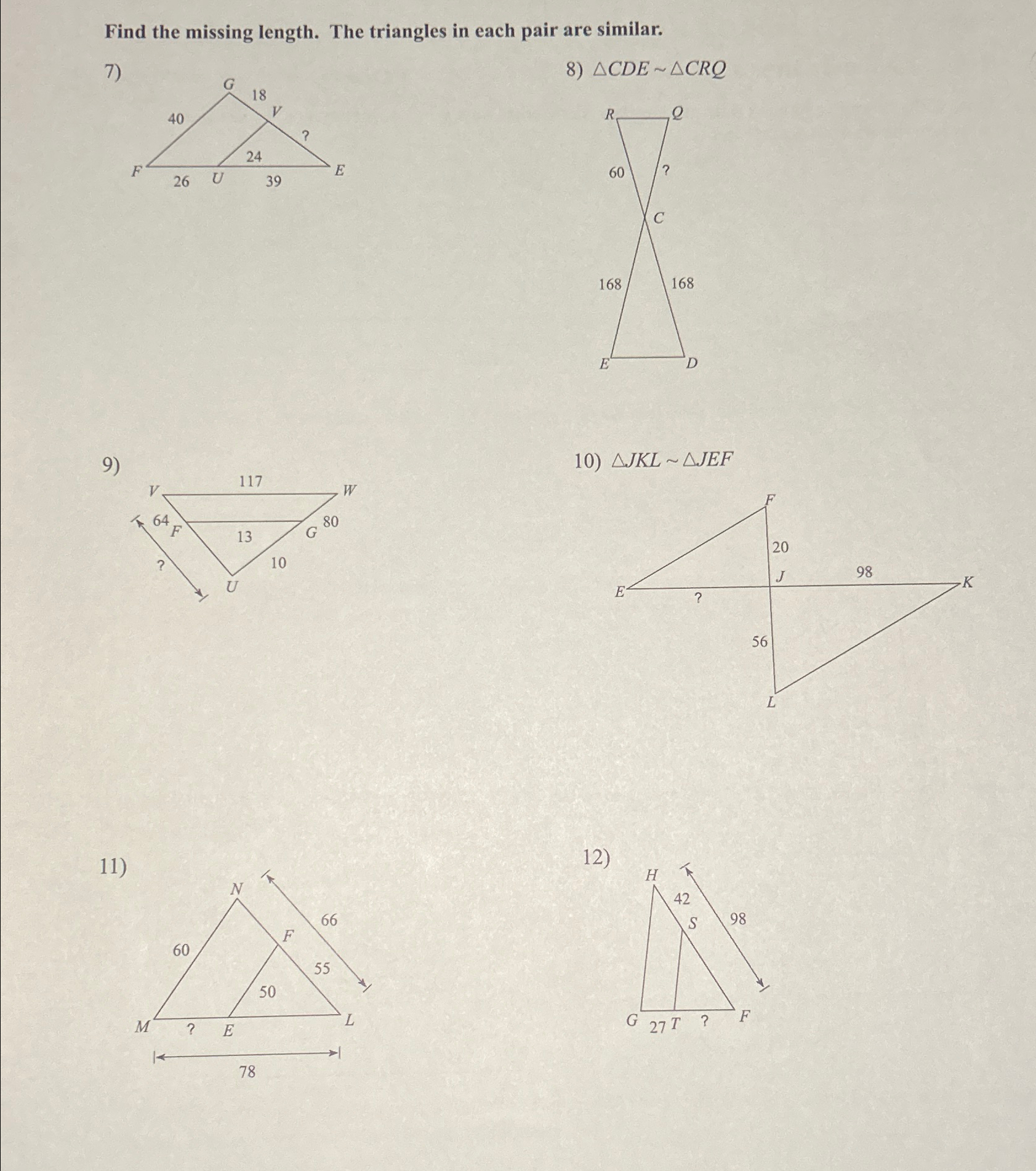 Solved Find the missing length. The triangles in each pair | Chegg.com