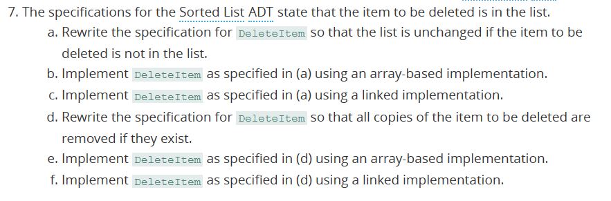 Solved Please do a-f.The specifications for the Sorted List | Chegg.com