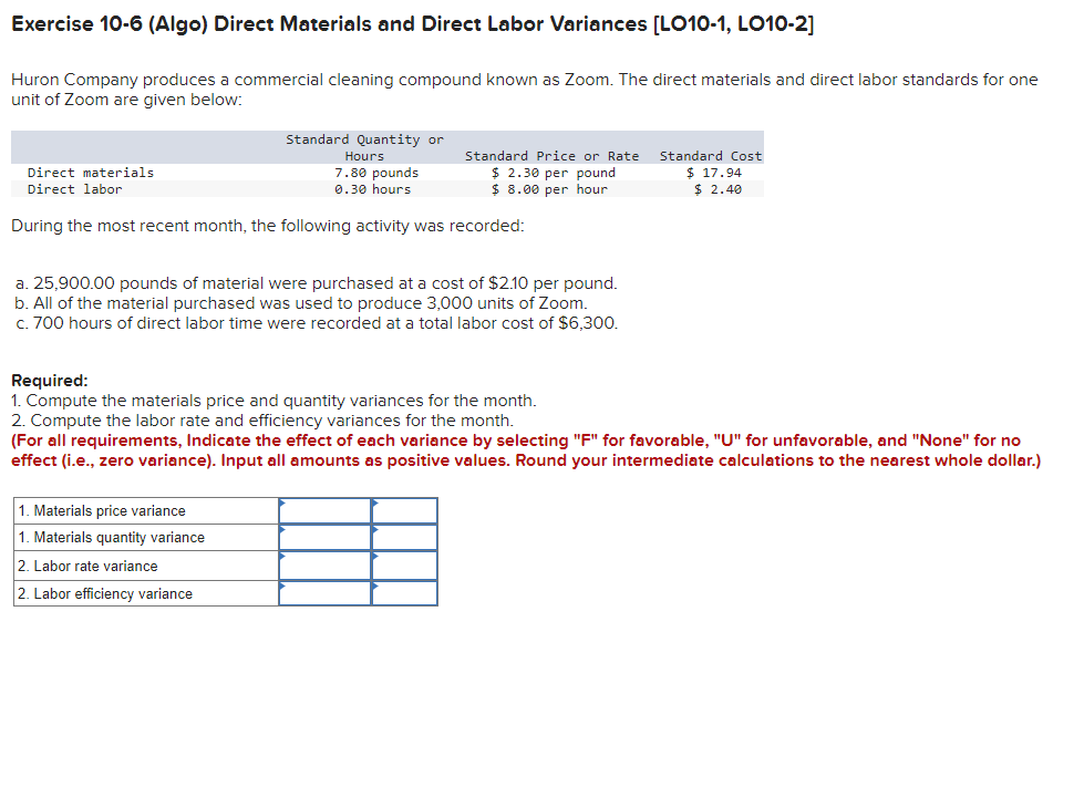 Solved Exercise 10-6 (Algo) ﻿Direct Materials and Direct | Chegg.com
