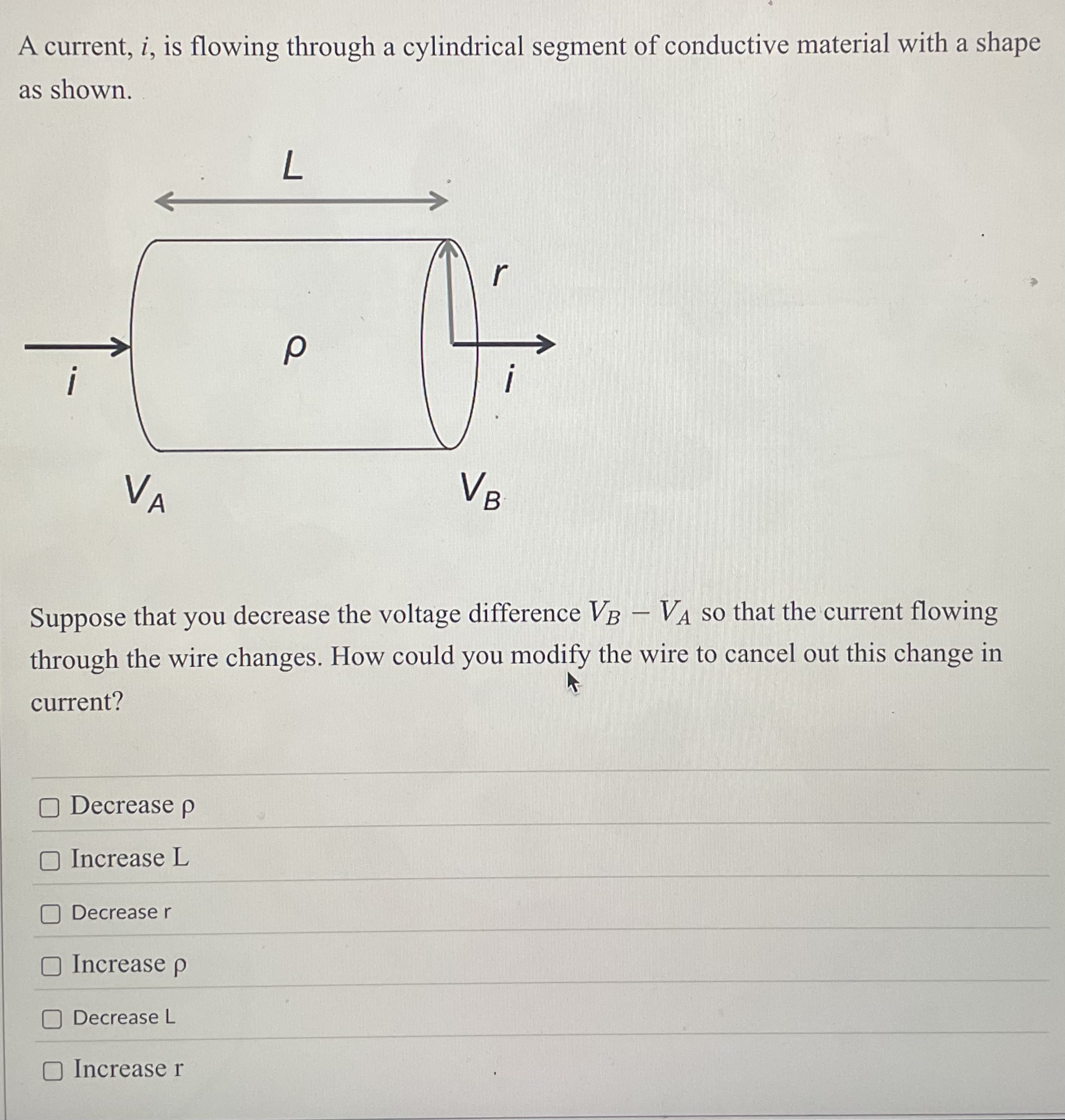 Solved A current, i, ﻿is flowing through a cylindrical | Chegg.com