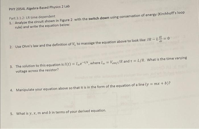 Solved PHY 2054L Algebra-Based Physics 2 Lab Part 3.1.2: LR | Chegg.com