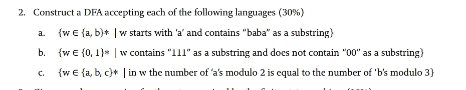 Solved Construct a DFA accepting each of the following | Chegg.com