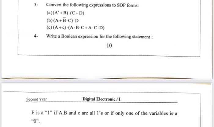 Solved 3- 3- Convert the following expressions to SOP forms: | Chegg.com