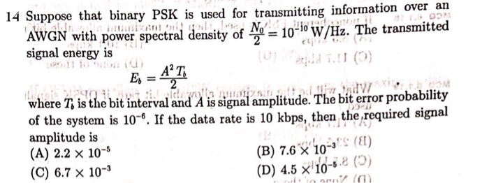 Solved 14 Suppose that binary PSK is used for transmitting | Chegg.com