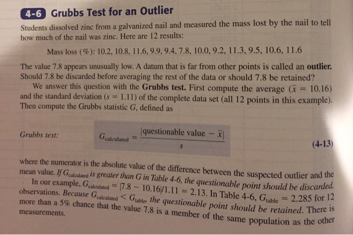 Solved e: 1. Using the Grubbs test, can the lowest value be | Chegg.com