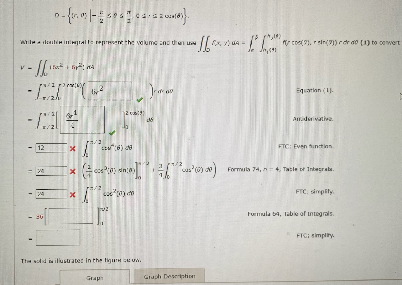 Solved D={(r,θ)|-π2≤θ≤π2,0≤r≤2cos(θ)}Write a double integral | Chegg.com