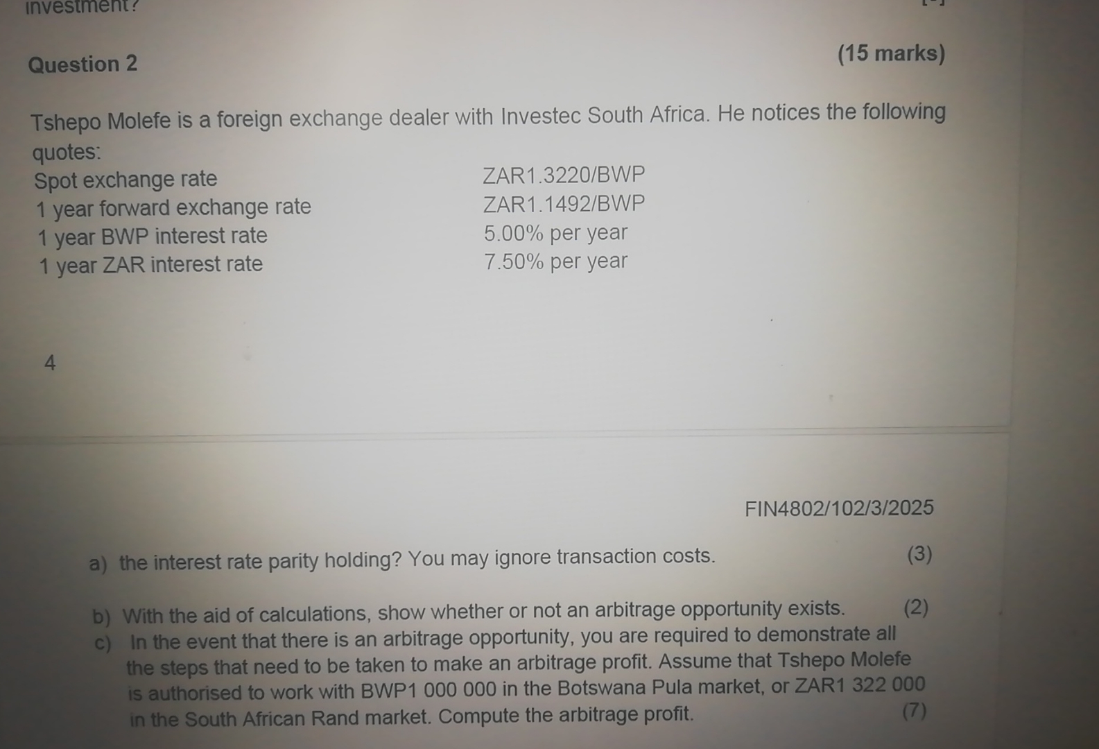 Solved Question 2(15 ﻿marks)Tshepo Molefe is a foreign | Chegg.com