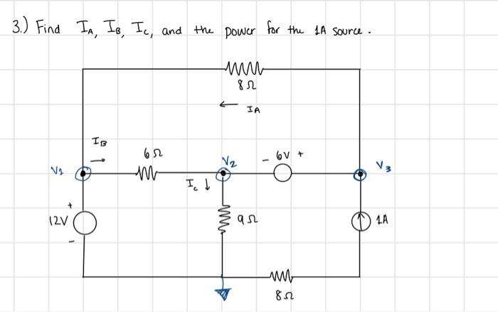 Solved 3.) Find IA,IB,IC, and the power for the 1A source. | Chegg.com