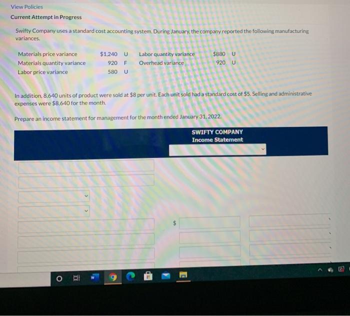Solved View Policies Current Attempt in Progress Swifty | Chegg.com