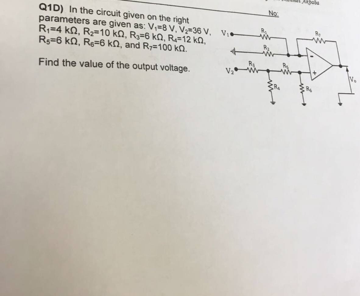 Solved Q1D) ﻿In the circuit given on the right parameters | Chegg.com