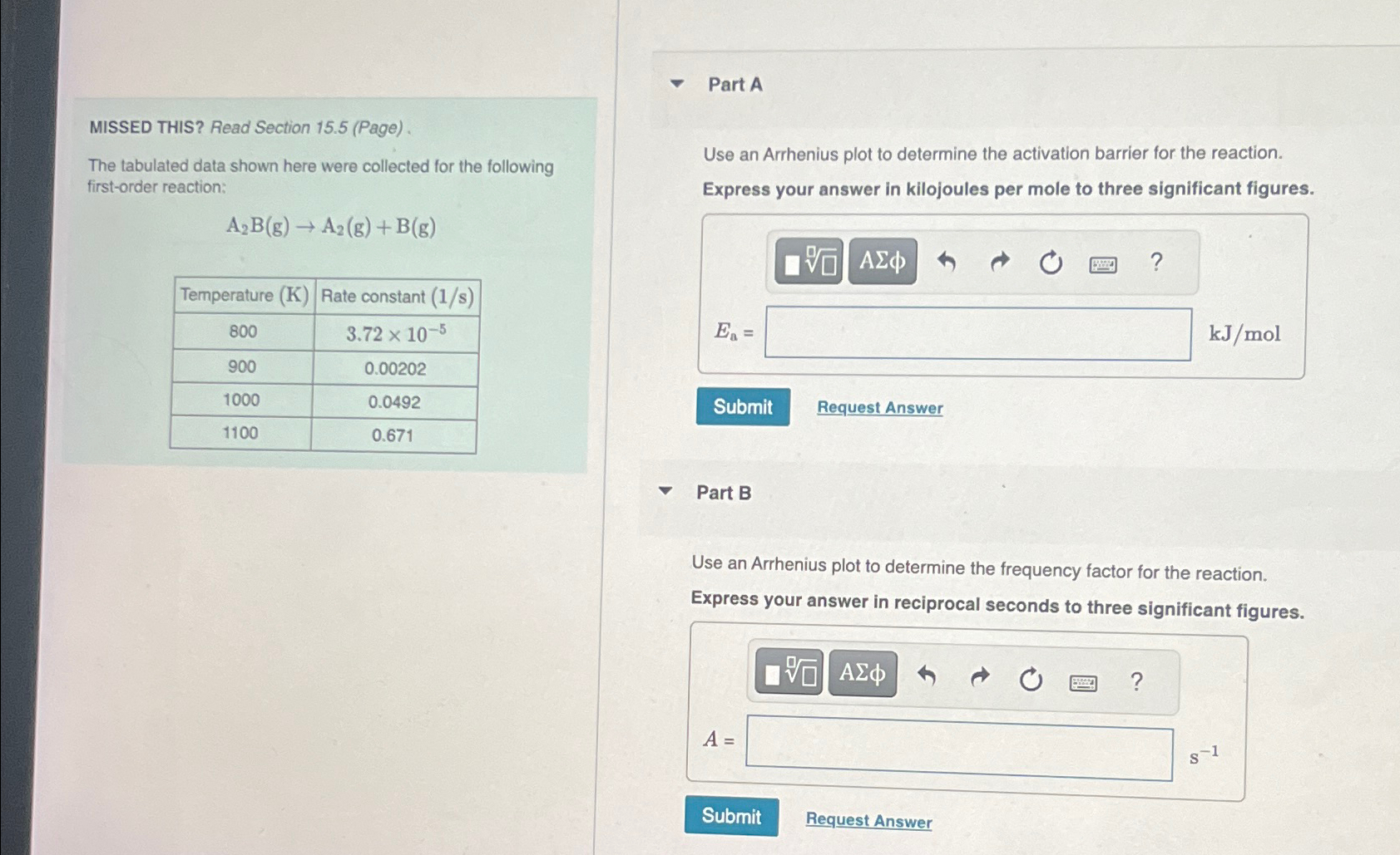 Solved 15.65MISSED THIS? Read Section 15.5 (Page) .The | Chegg.com