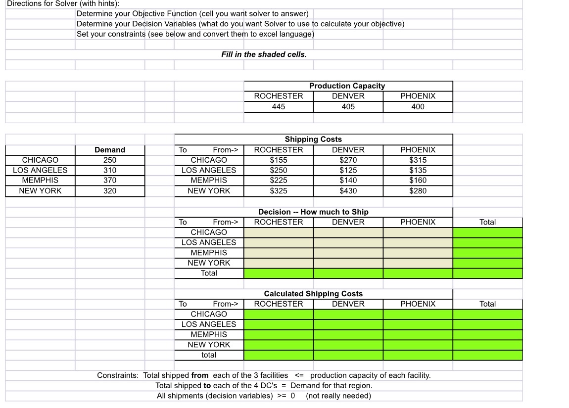 Solved Directions for Solver (with hints):Determine your | Chegg.com