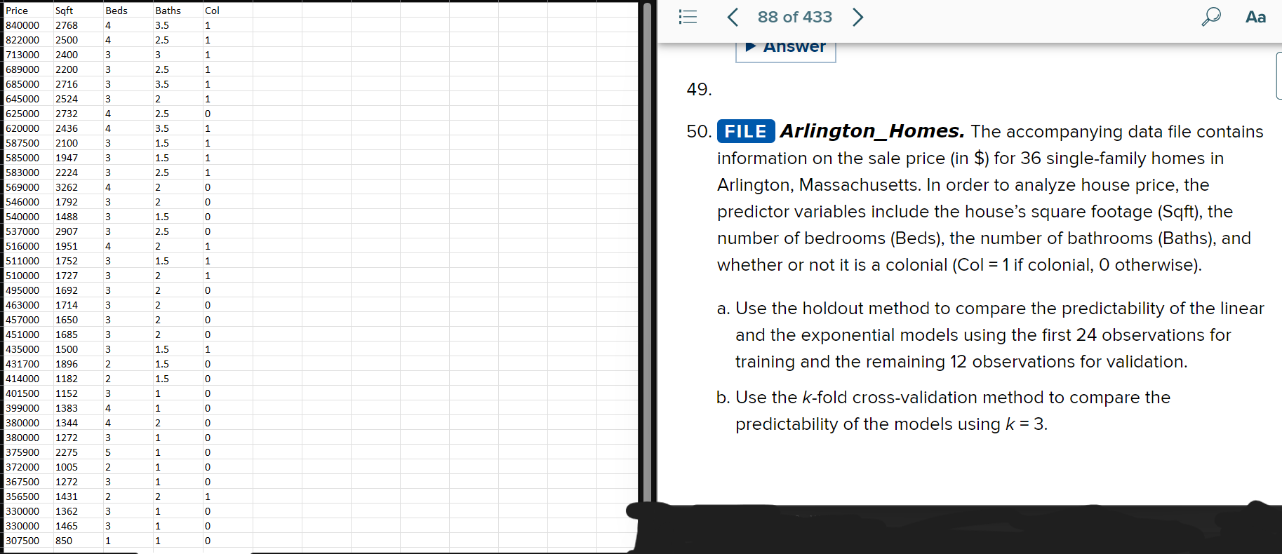 Solved FILE Arlington_Homes. The accompanying data file | Chegg.com
