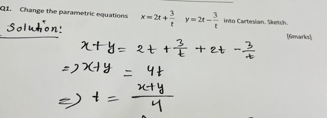Q1. ﻿Change the parametric equations x=2t+3t,y=2t-3t | Chegg.com