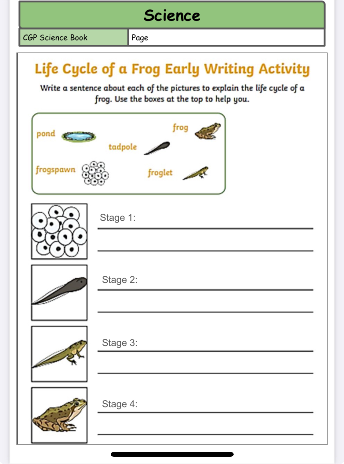 Solved ScienceCGP Science BookPageLife Cycle of a Frog Early | Chegg.com