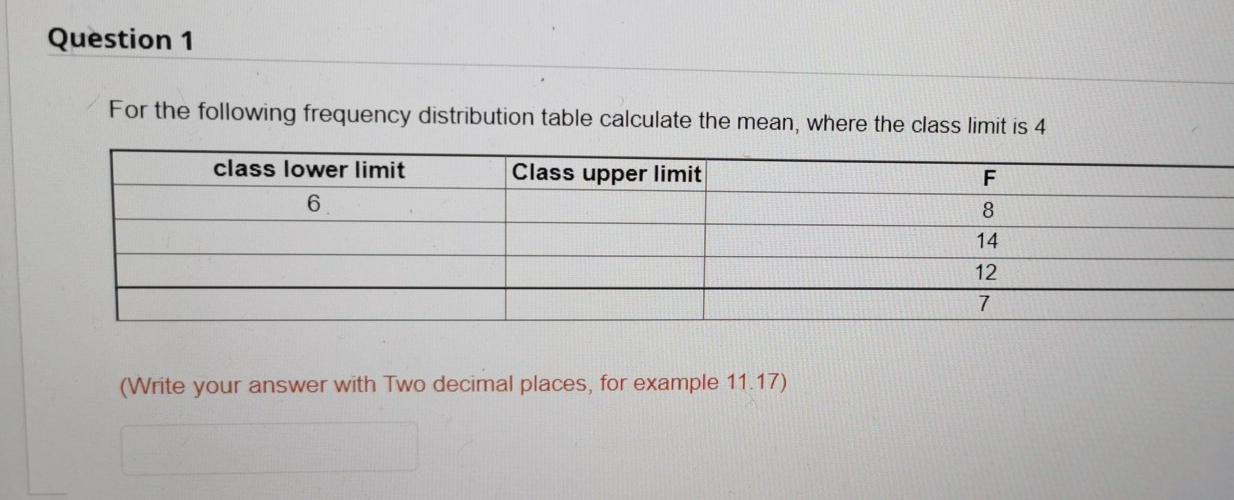 Solved Question 1 For the following frequency distribution | Chegg.com