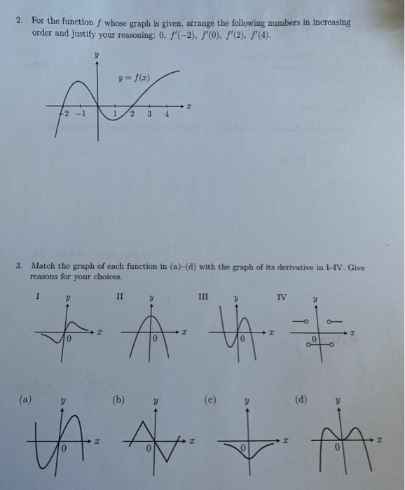 Solved 2. For the function f whose graph is given, arrange | Chegg.com