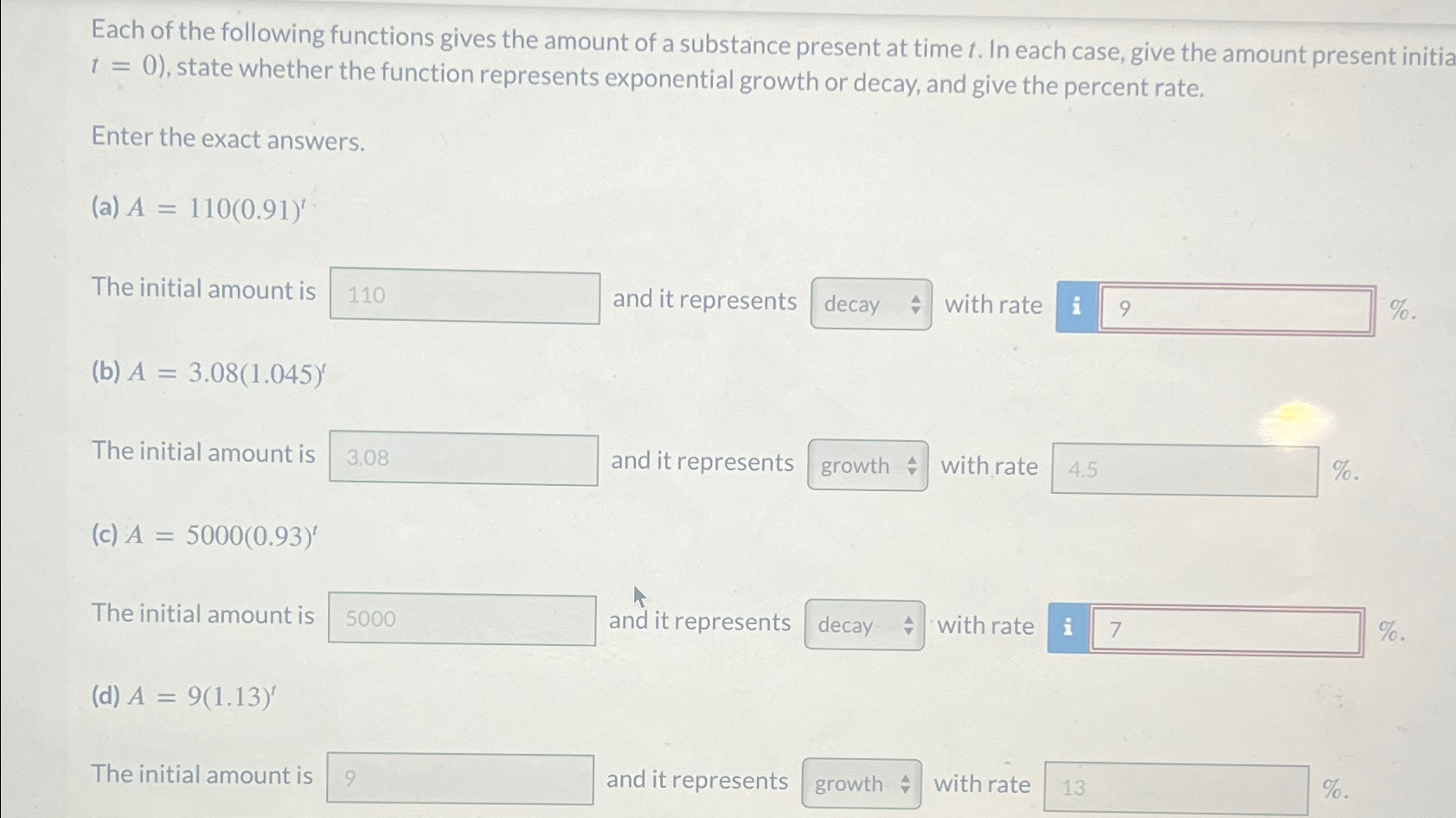 Solved Each of the following functions gives the amount of a | Chegg.com
