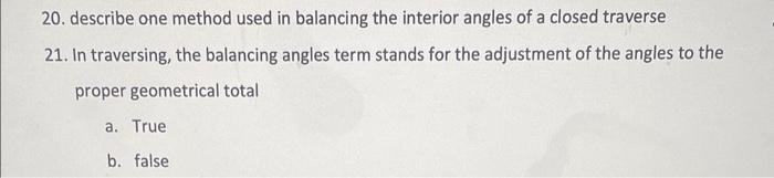 Solved 20. describe one method used in balancing the | Chegg.com