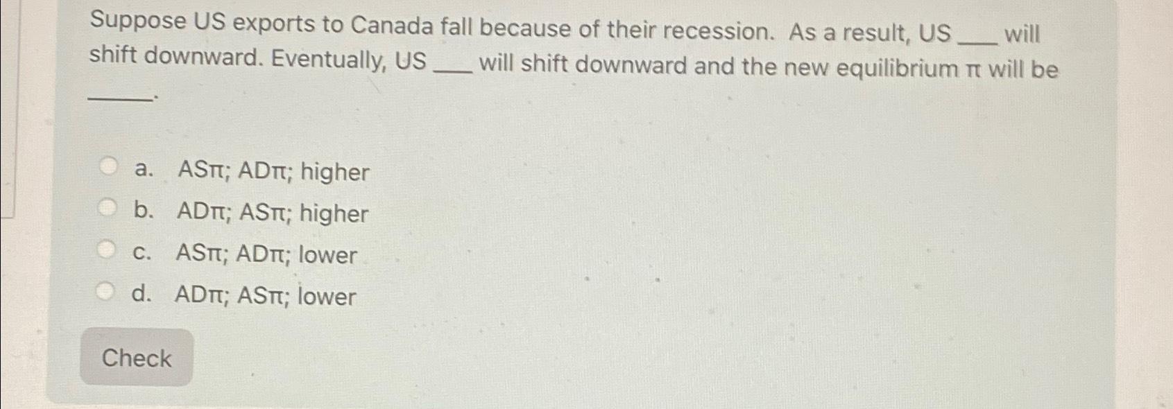 Solved Suppose US exports to Canada fall because of their | Chegg.com