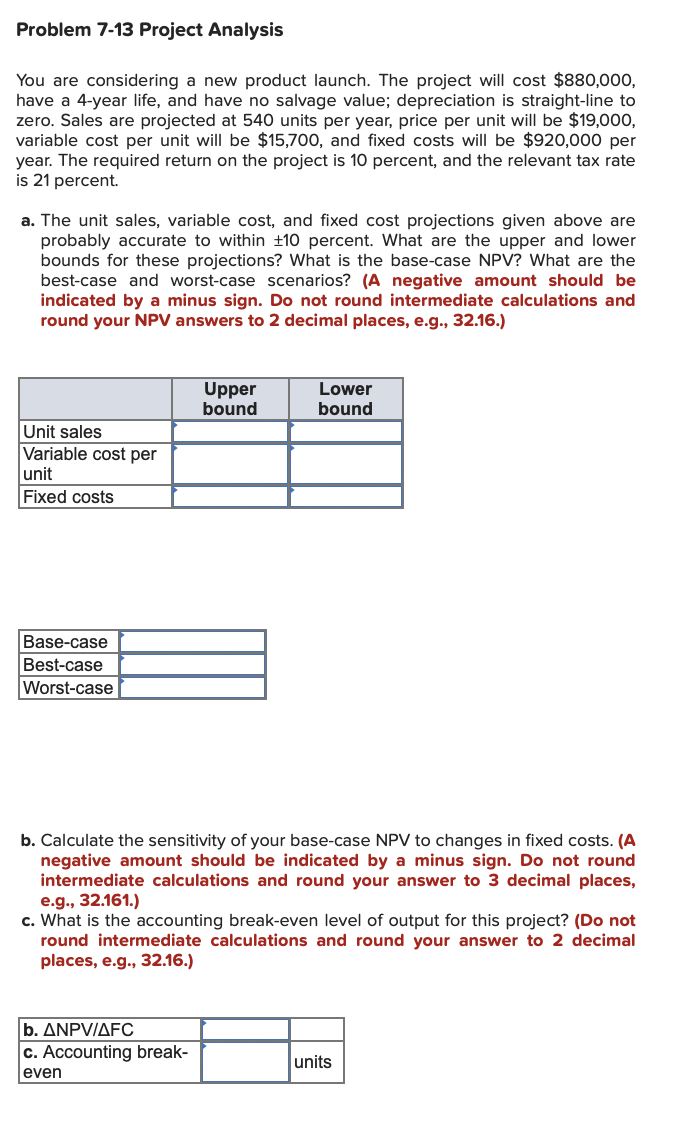 Solved Problem 7-13 ﻿Project AnalysisYou are considering a | Chegg.com
