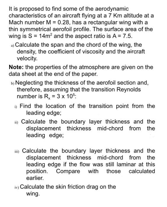 Solved It is proposed to find some of the aerodynamic | Chegg.com