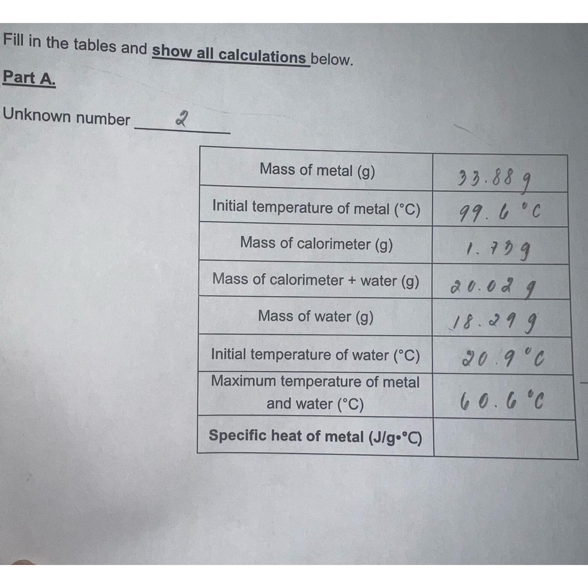 Solved Fill in the tables and show all calculations | Chegg.com