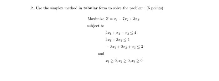 Solved 2. Use the simplex method in tabular form to solve | Chegg.com