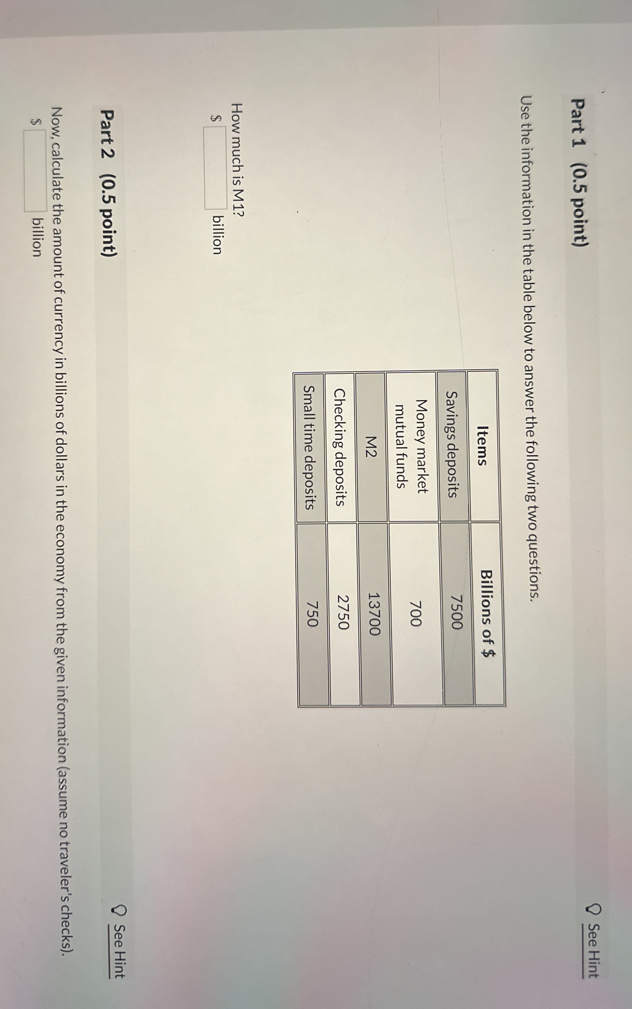 Solved Part 1 (0.5 ﻿point)See HintUse the information in the | Chegg.com