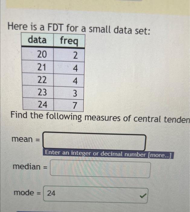 Solved Here is a FDT for a small data set: Find the | Chegg.com