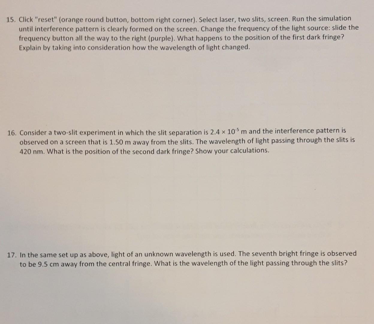 Solved This is using the Phet wave inference simulation. | Chegg.com