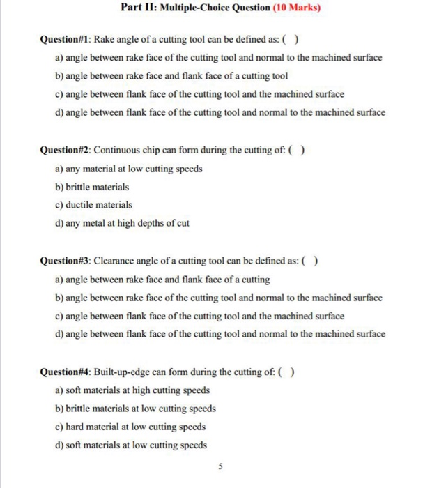 Solved Part II: Multiple-Choice Question (10 Marks) | Chegg.com
