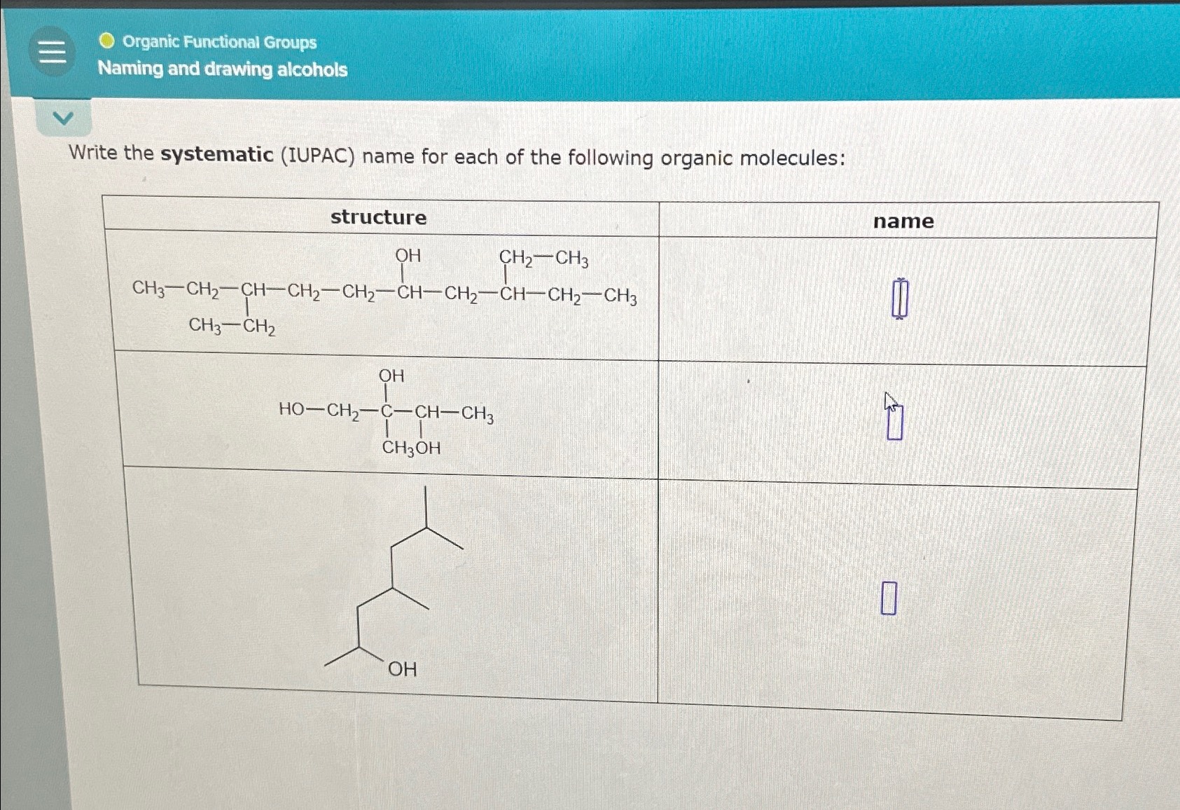 Organic Functional GroupsNaming and drawing | Chegg.com