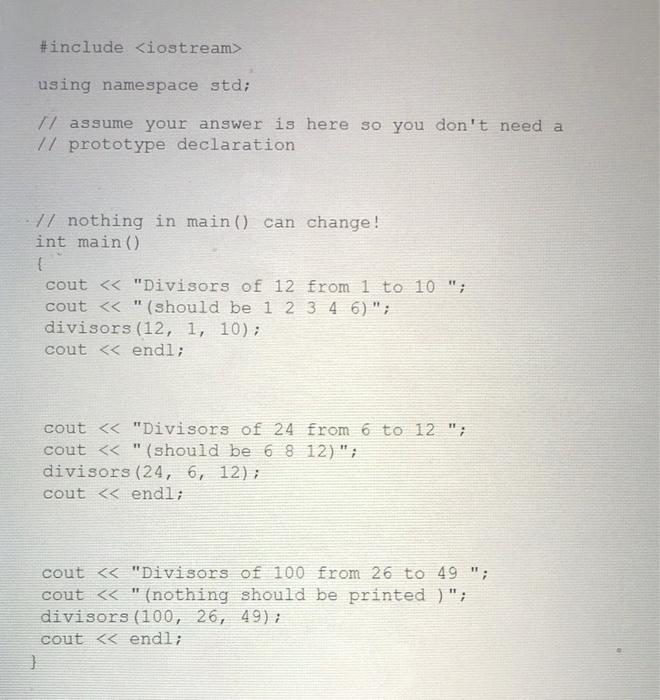 Solved Write A Function Called Divisors That Will Work 