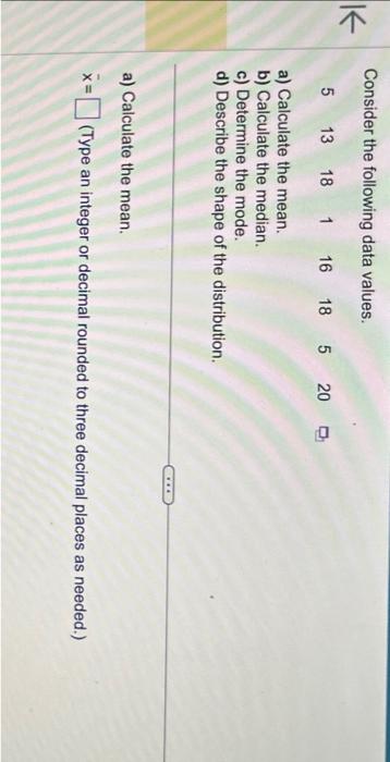 Solved Consider the following data values. a) Calculate the | Chegg.com