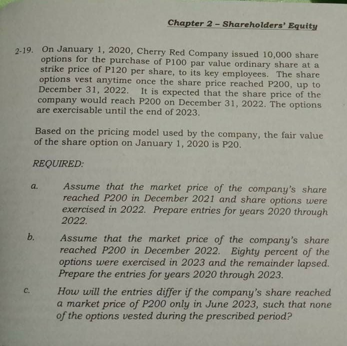 Solved Chapter 2 - Shareholders' Equity 2-19. On January 1, | Chegg.com