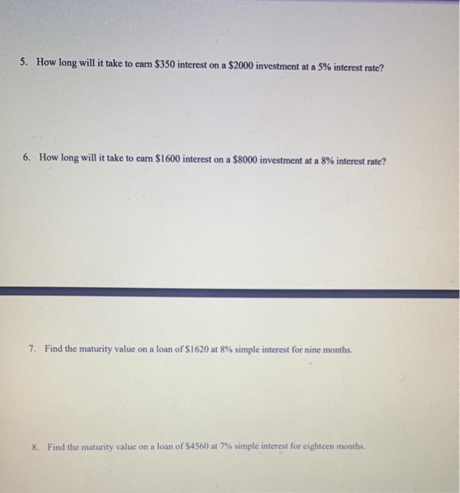 Solved Name: BA111 Business Math - Simple Interest Classwork | Chegg.com
