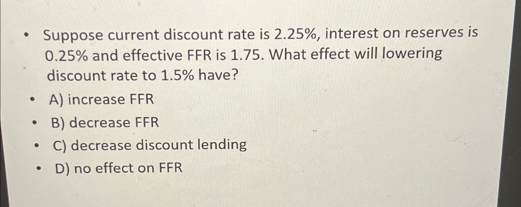 Solved Suppose current discount rate is 2.25%, ﻿interest on | Chegg.com