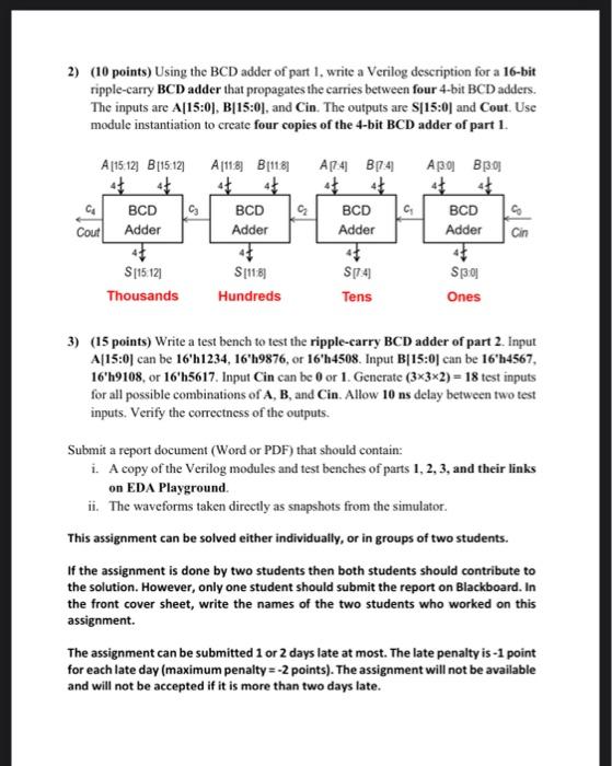 Solved A BCD adder is capable of adding two BCD digits. It | Chegg.com