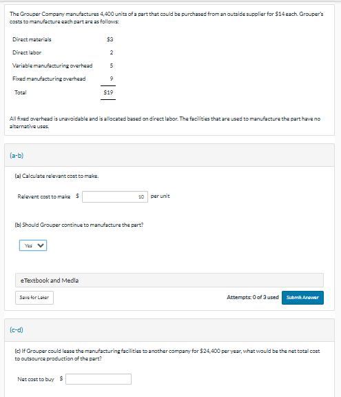 Solved The Grouper Company manufactures 4,400 ﻿units of a | Chegg.com