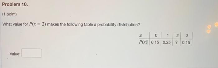Solved What value for P(x=2) makes the following table a | Chegg.com