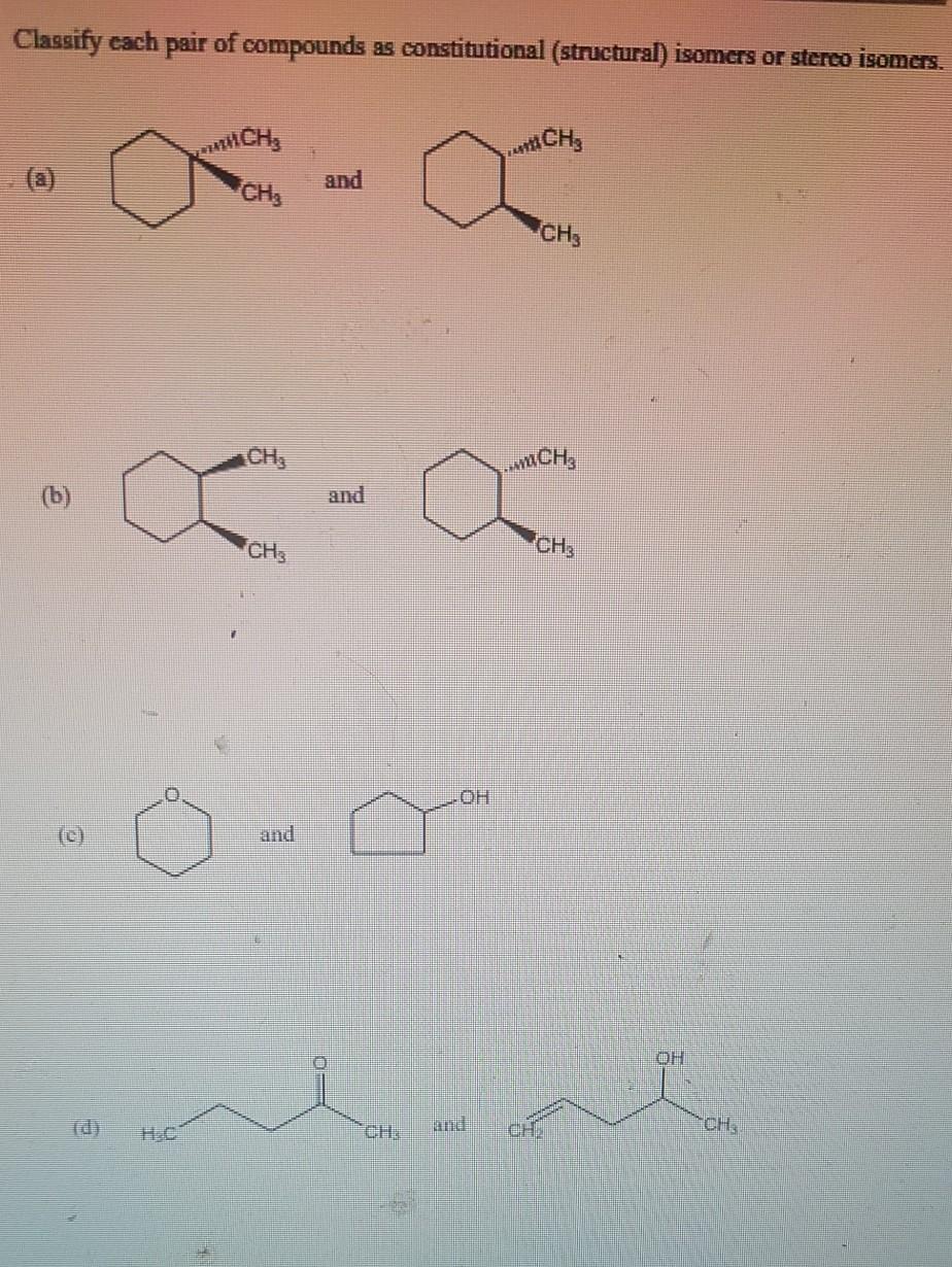 Solved Classify each pair of compounds as constitutional | Chegg.com
