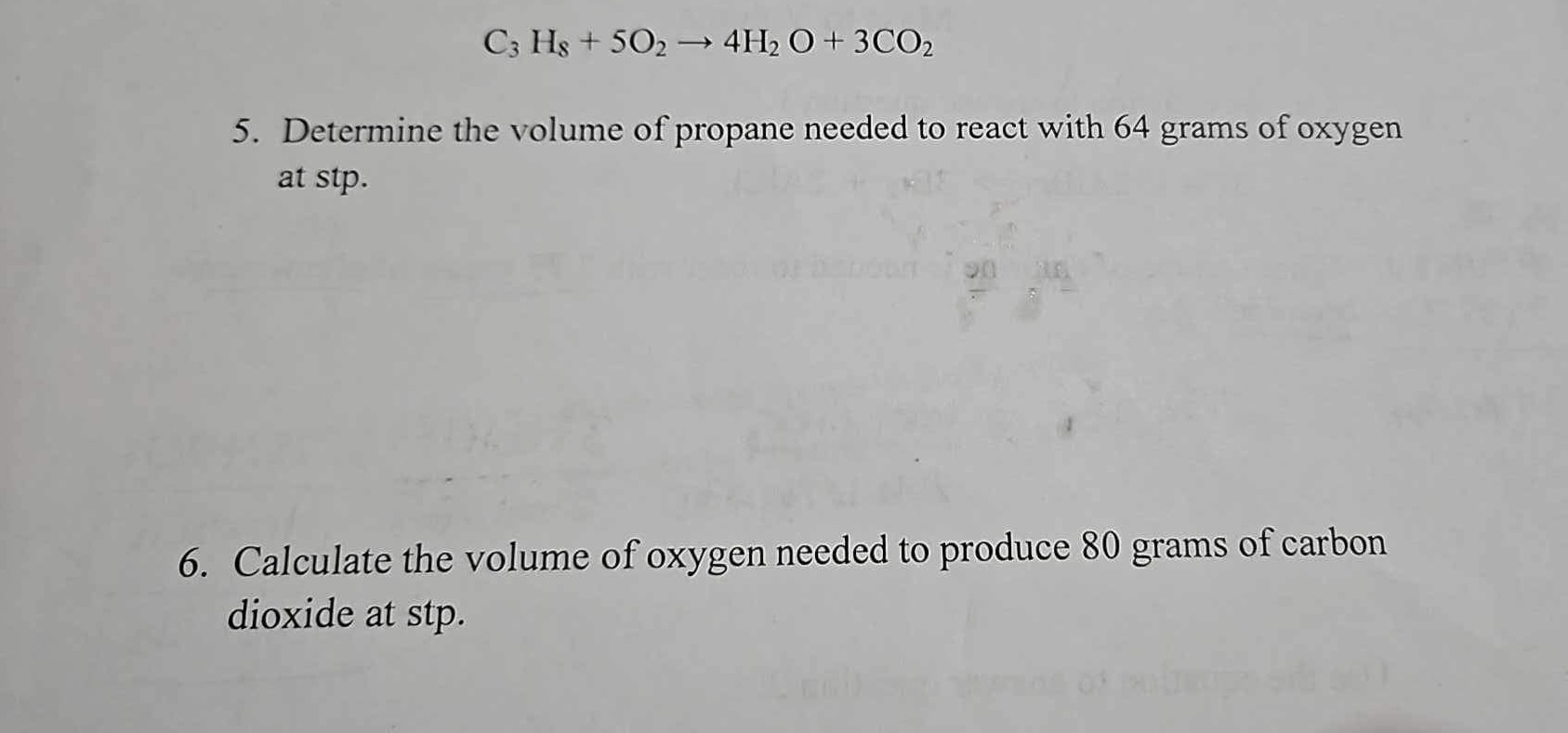 Solved C3H8+5O2→4H2O+3CO2Determine the volume of propane | Chegg.com