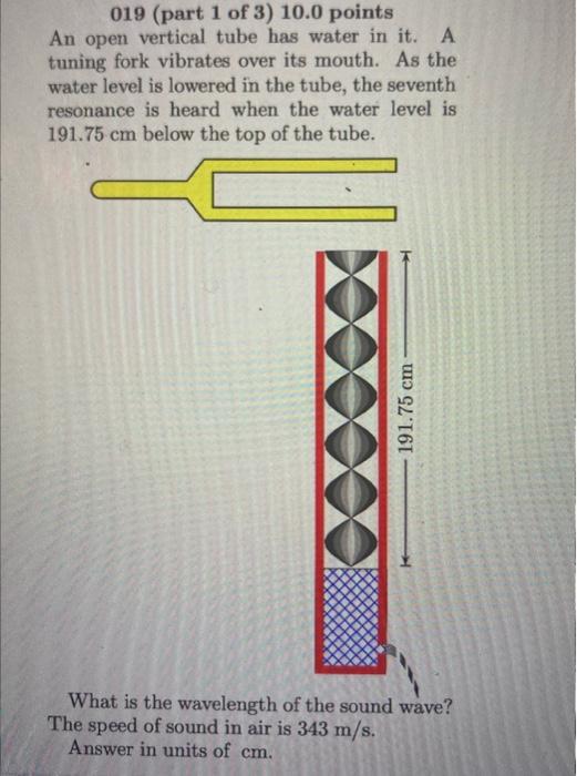 Solved 019 (part 1 of 3 ) 10.0 points An open vertical tube | Chegg.com