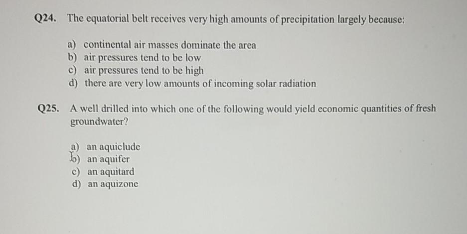 Solved Q24. The equatorial belt receives very high amounts | Chegg.com