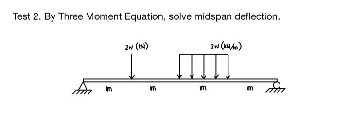 Solved Test 2. By Three Moment Equation, solve midspan | Chegg.com